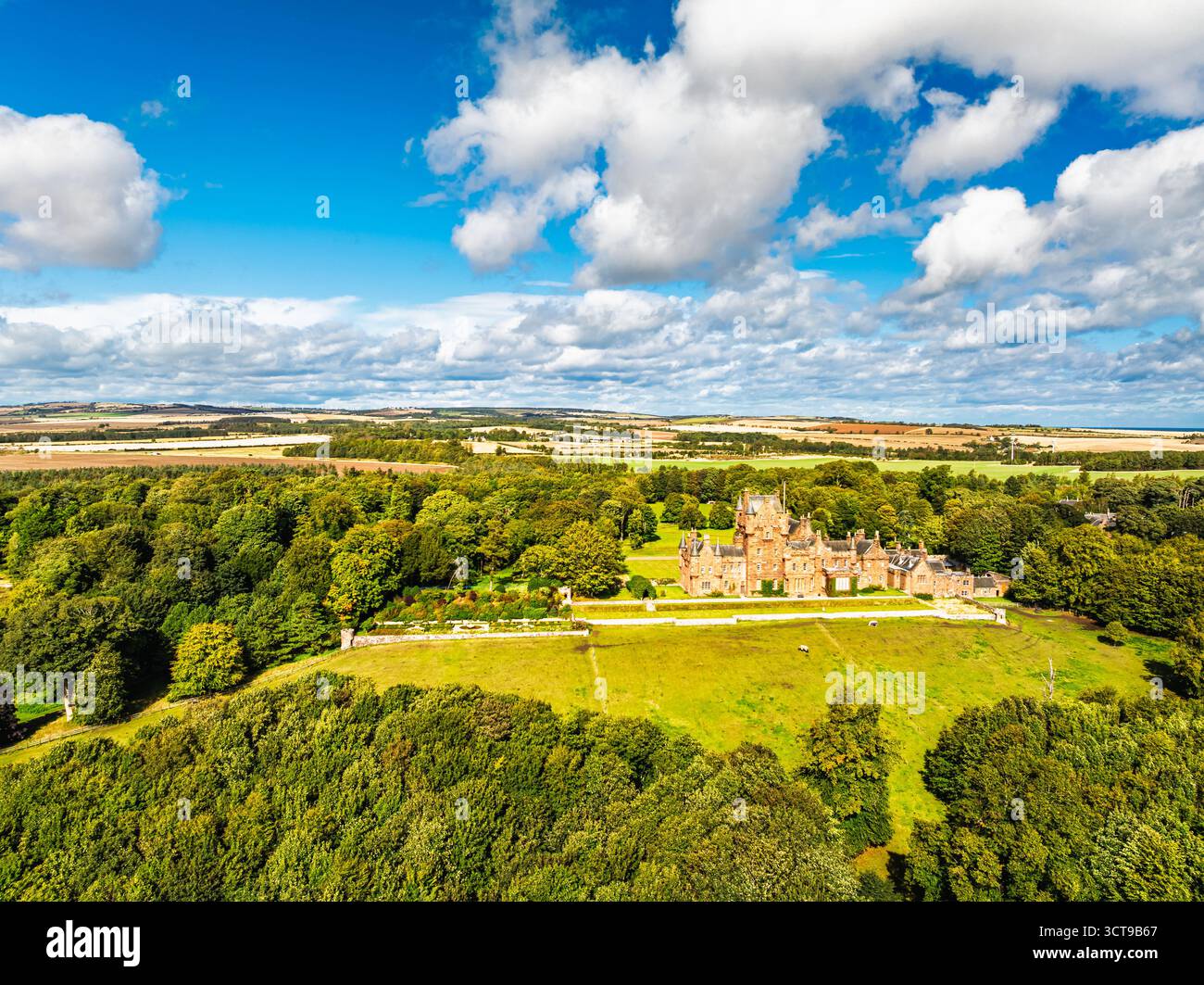 Ayton Castle from a drone, Ayton, Eyemouth, Scottish Borders, Scotland ...