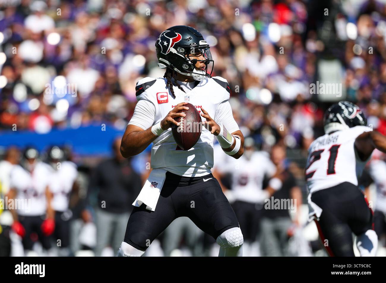 Houston Texans quarterback C.J. Stroud looks to pass the ball during ...