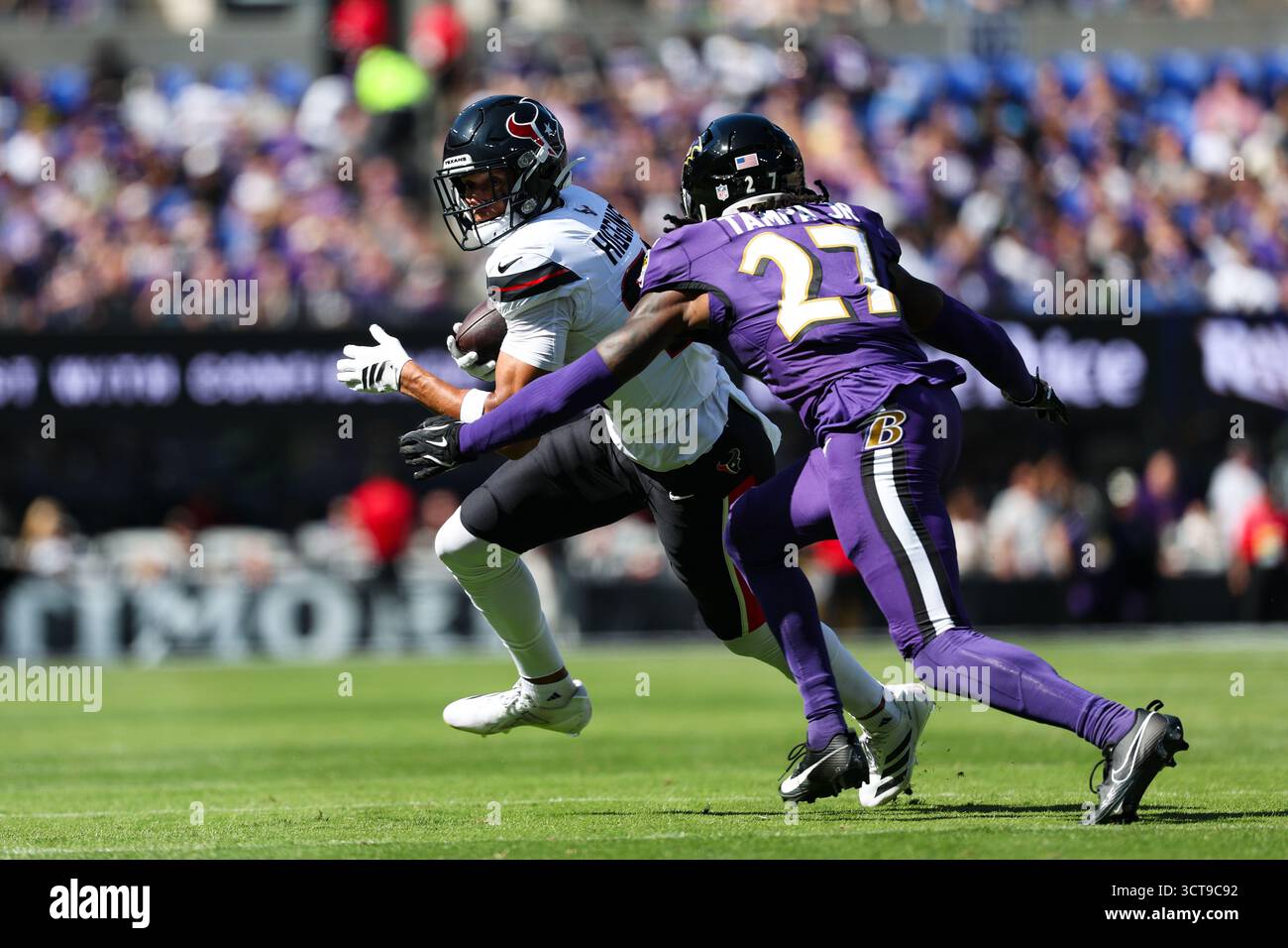 Houston Texans wide receiver Jayden Higgins runs with the ball after ...