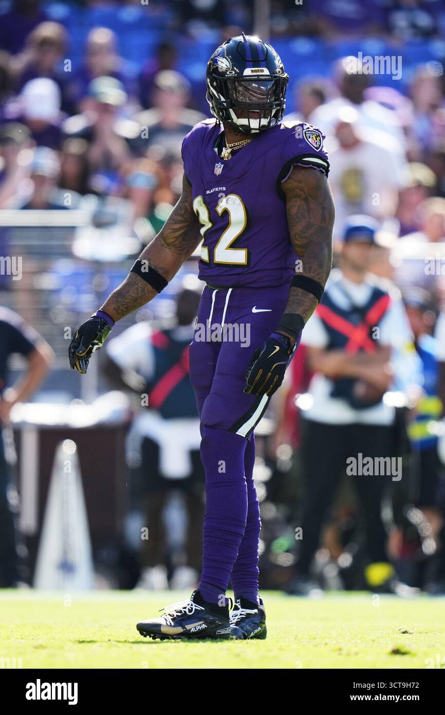 Baltimore Ravens running back Derrick Henry (22) stands on the field ...