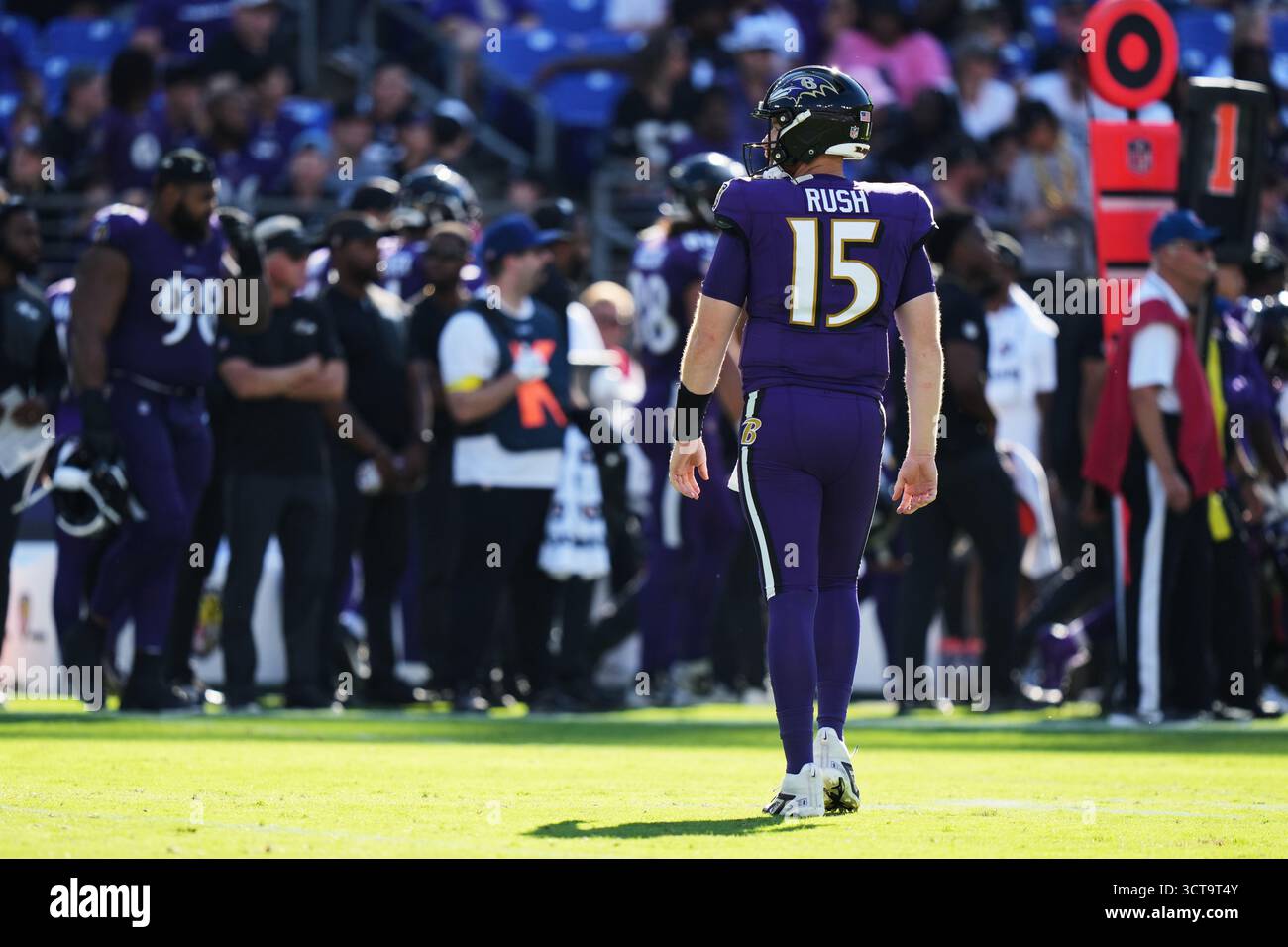 Baltimore Ravens quarterback Cooper Rush walks off the field after ...