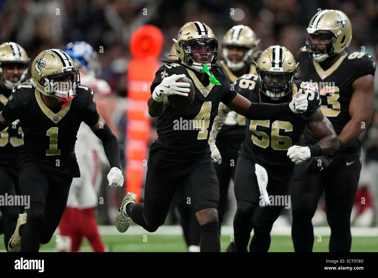 New Orleans Saints cornerback Kool-Aid McKinstry (4) celebrates his ...