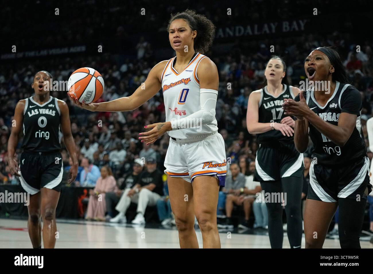 Phoenix Mercury forward Satou Sabally (0) reacts during the first half ...