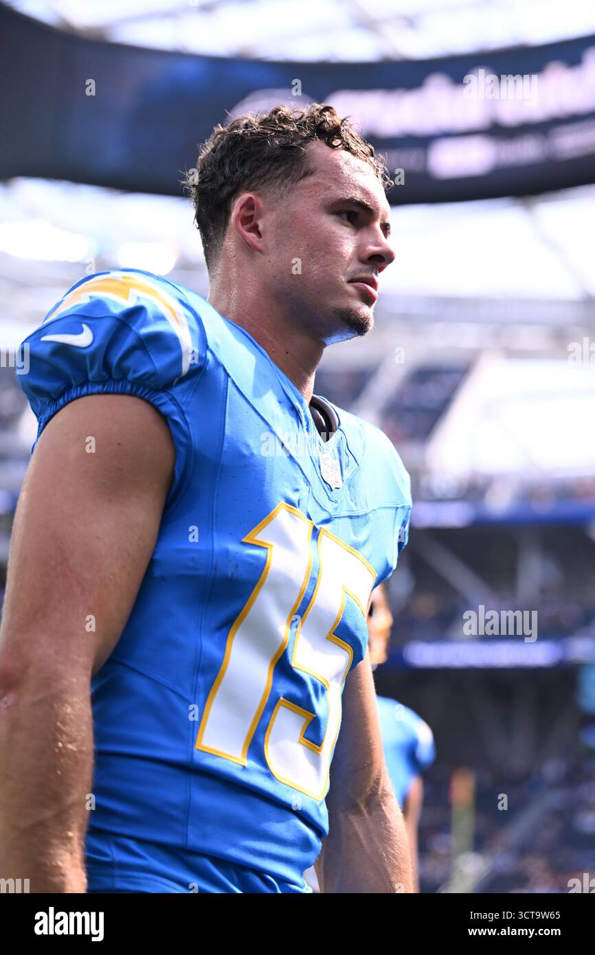Los Angeles Chargers wide receiver Ladd McConkey stands on the field ...