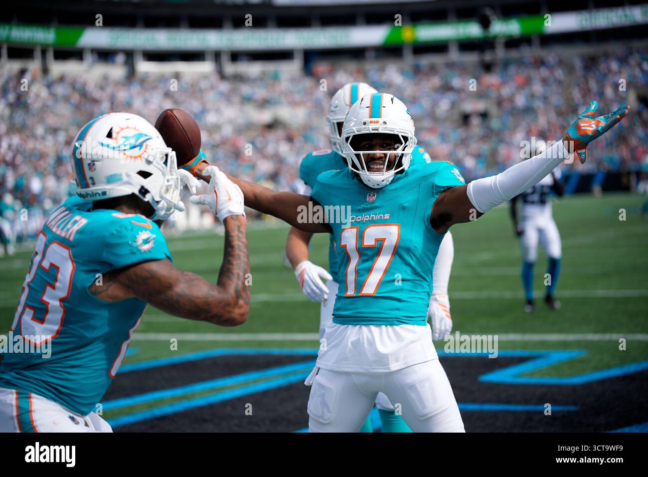 Miami Dolphins wide receiver Jaylen Waddle celebrates after scoring ...