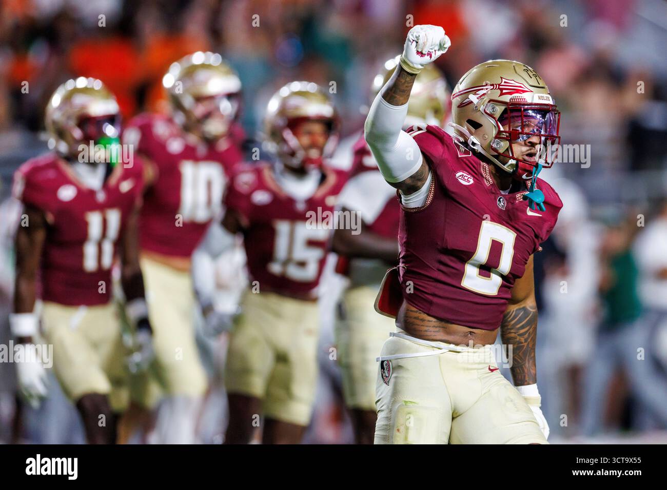 Florida State defensive back Earl Little Jr. (0) celebrates stopping a ...