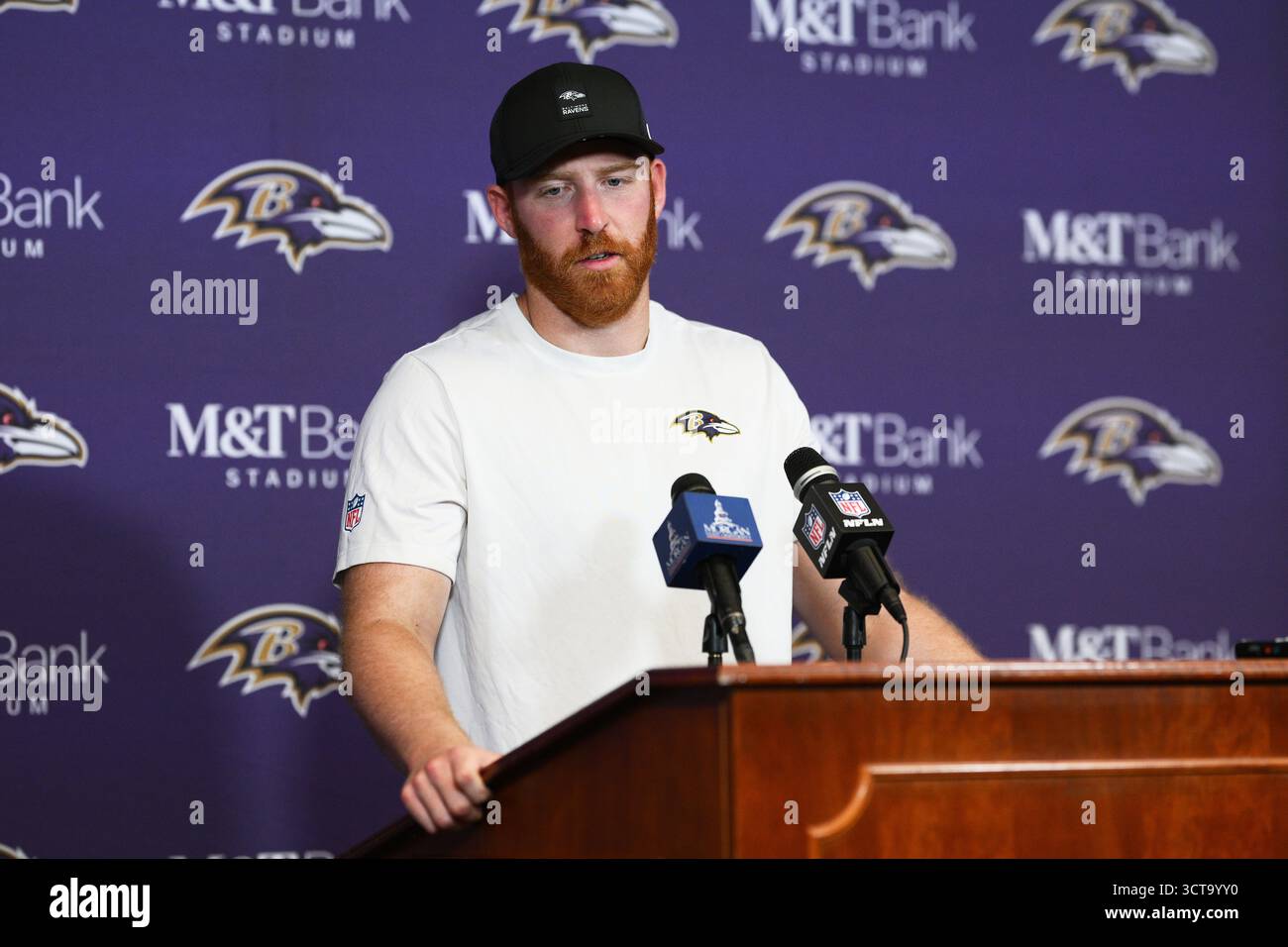 Baltimore Ravens quarterback Cooper Rush speaks during a press ...