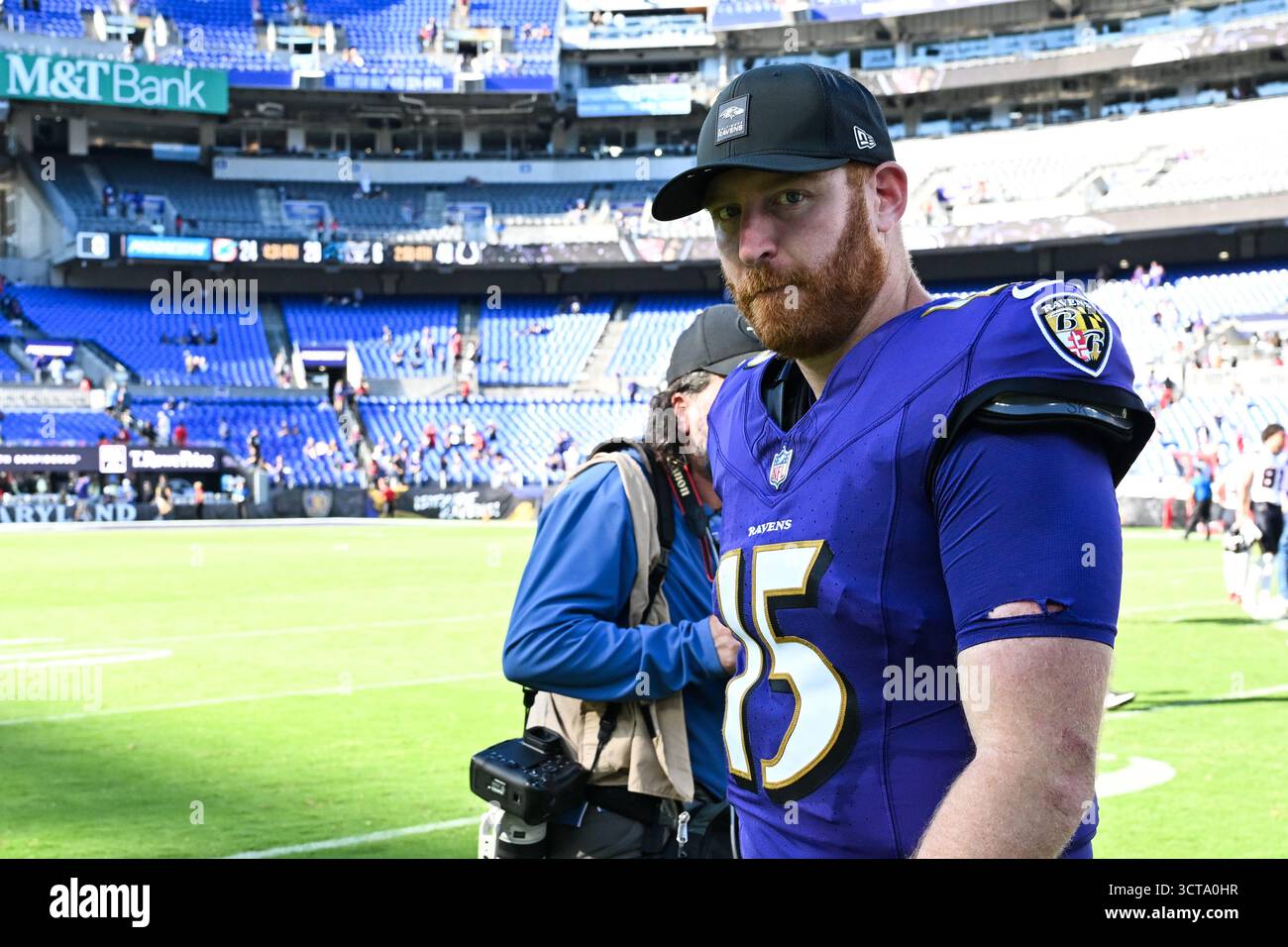 Baltimore Ravens quarterback Cooper Rush (15) looks on as he walks off ...
