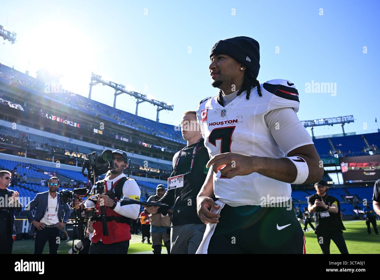 Houston Texans quarterback C.J. Stroud jogs off the field after an NFL ...