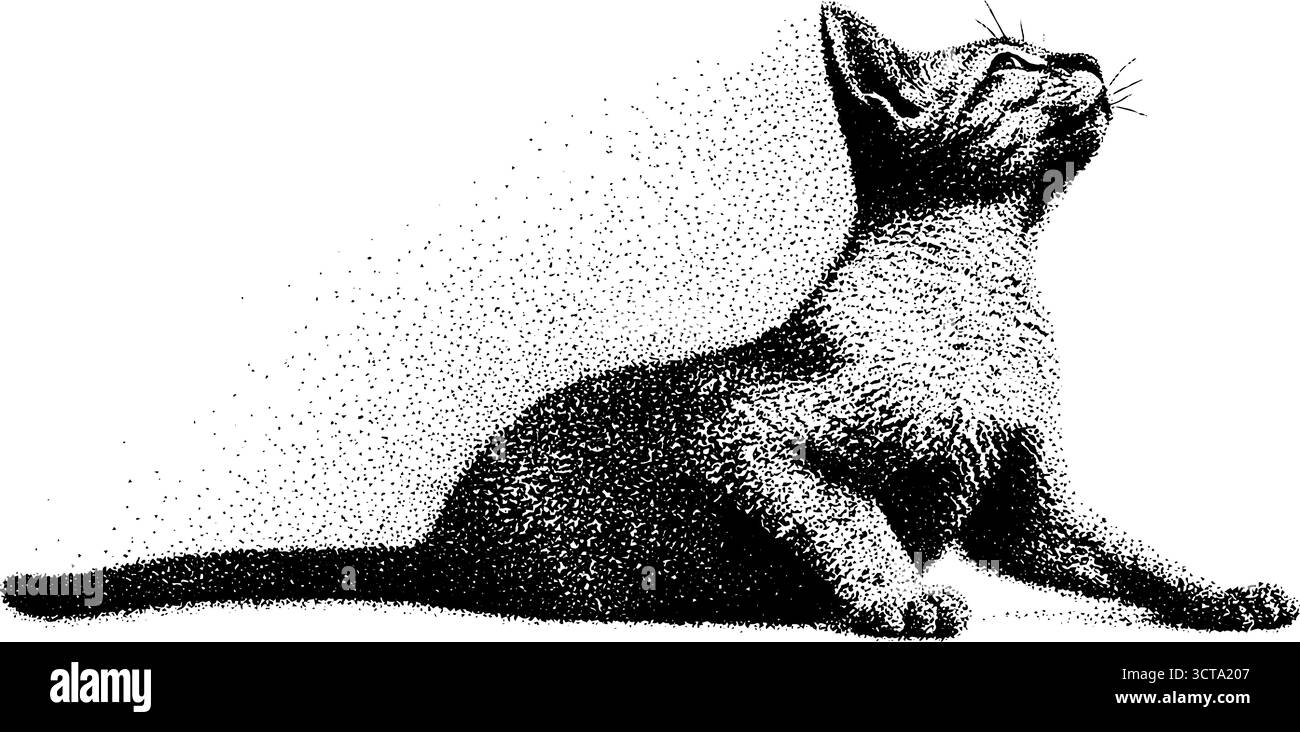 Elegant cat in detailed dotwork stippling design for art and print ...