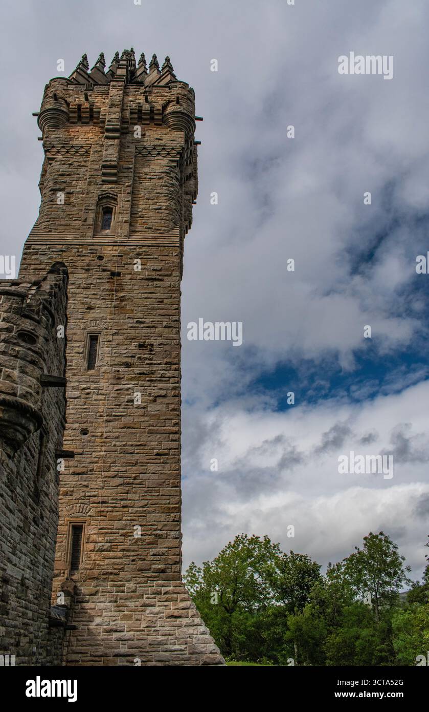 Scotland: aerial view of National Wallace Monument, tower on a hilltop ...