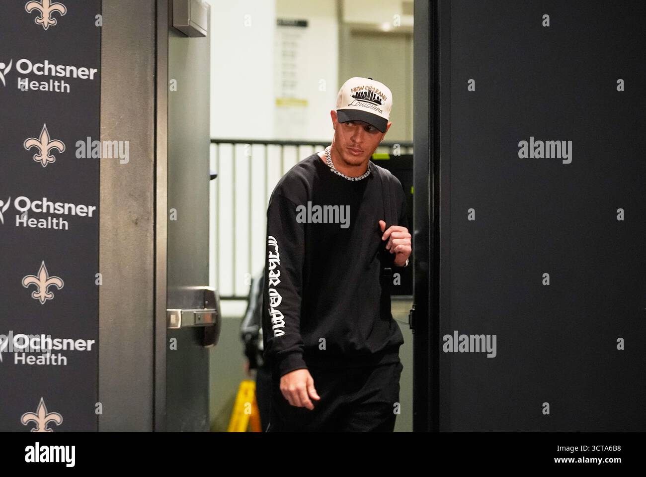 New Orleans Saints quarterback Spencer Rattler arrives to talk to ...