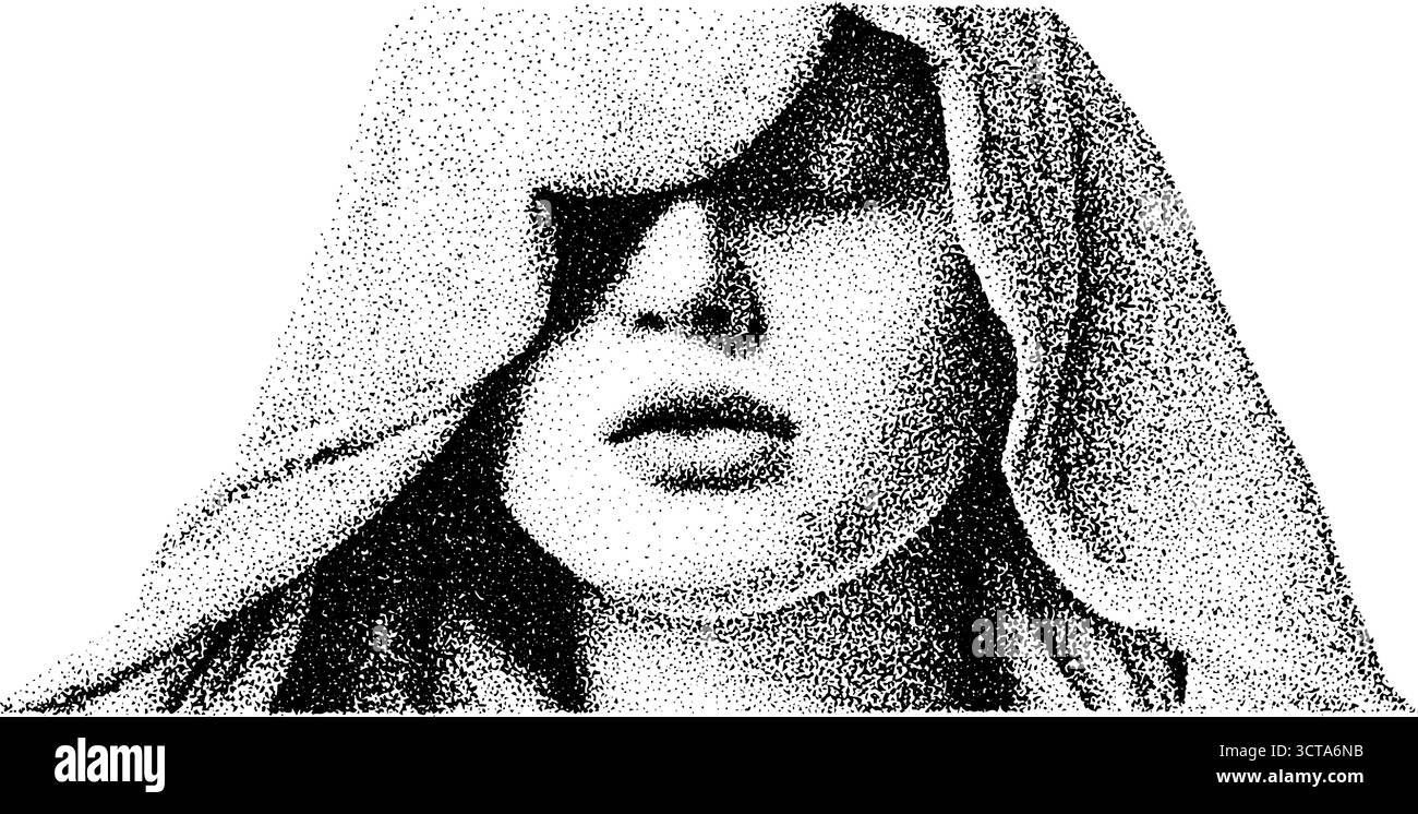 Veiled woman in detailed dotwork art with stippling effect for ...