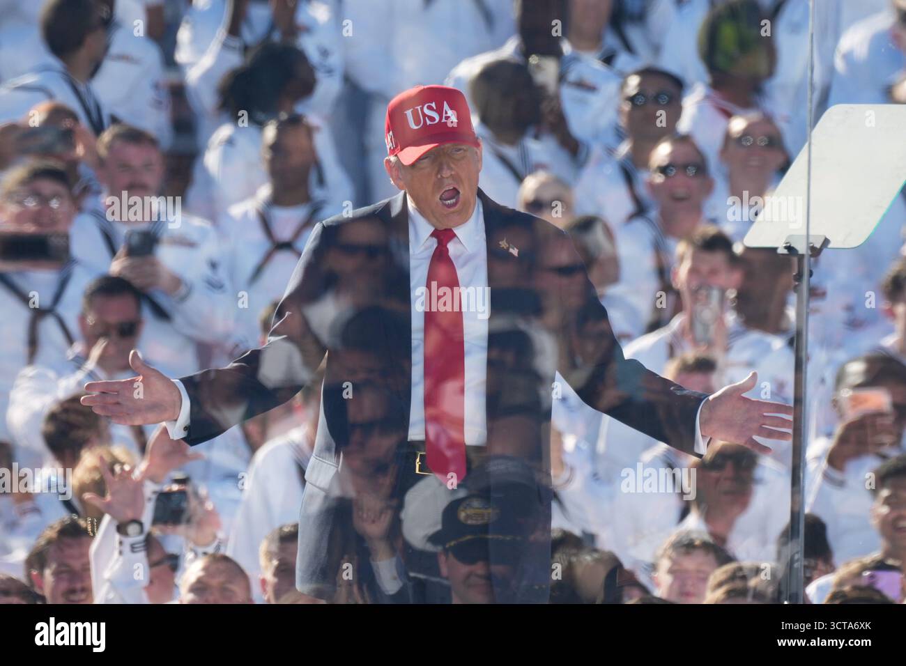 President Donald Trump arrives to speak during a celebration for the ...