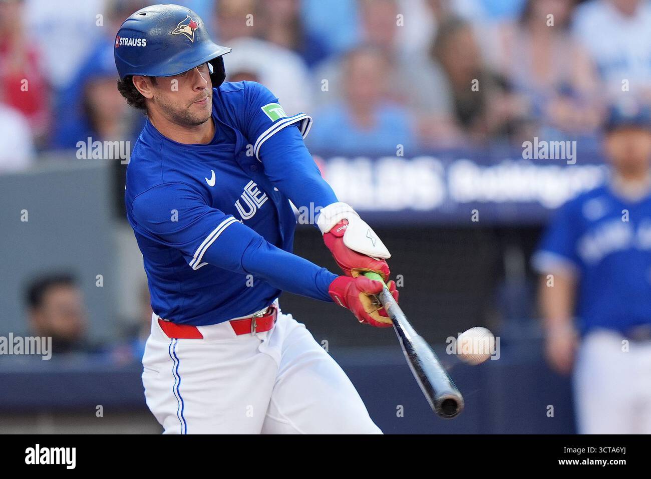 Toronto Blue Jays' Ernie Clement (22) hits a two run home run during ...