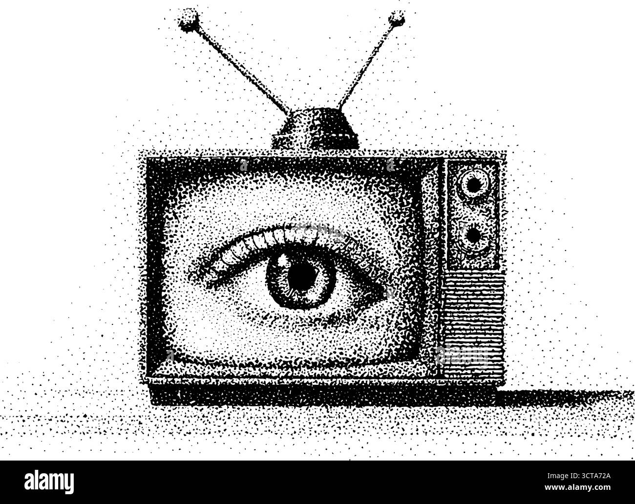 Retro television with eye symbol dotwork stippling design for home ...