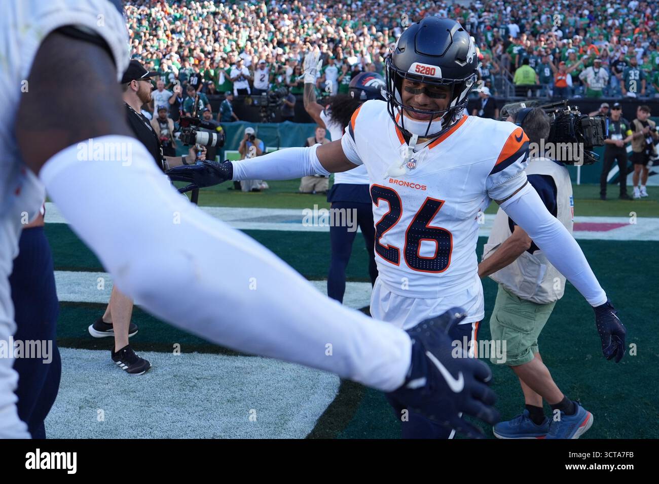 Denver Broncos safety Devon Key celebrates defeating the Philadelphia ...