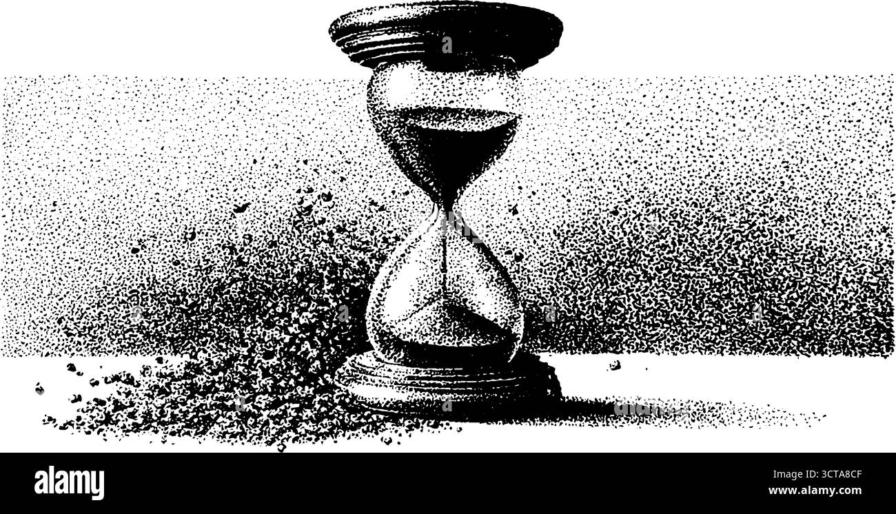 Intricate dotwork stipple illustration of an hourglass symbolizing time ...