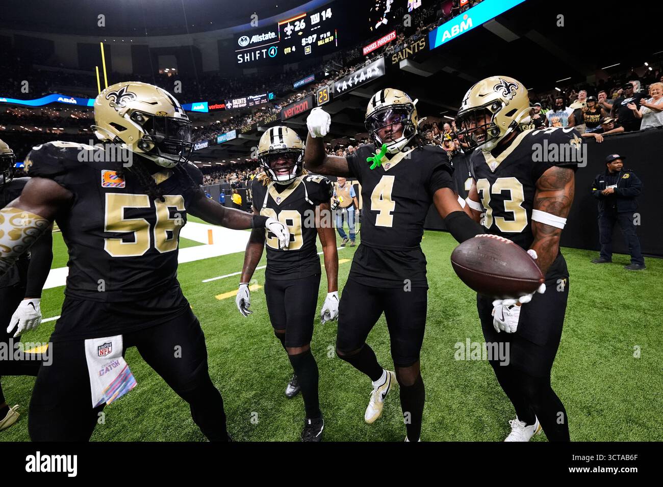 New Orleans Saints cornerback Kool-Aid McKinstry (4) celebrates his ...