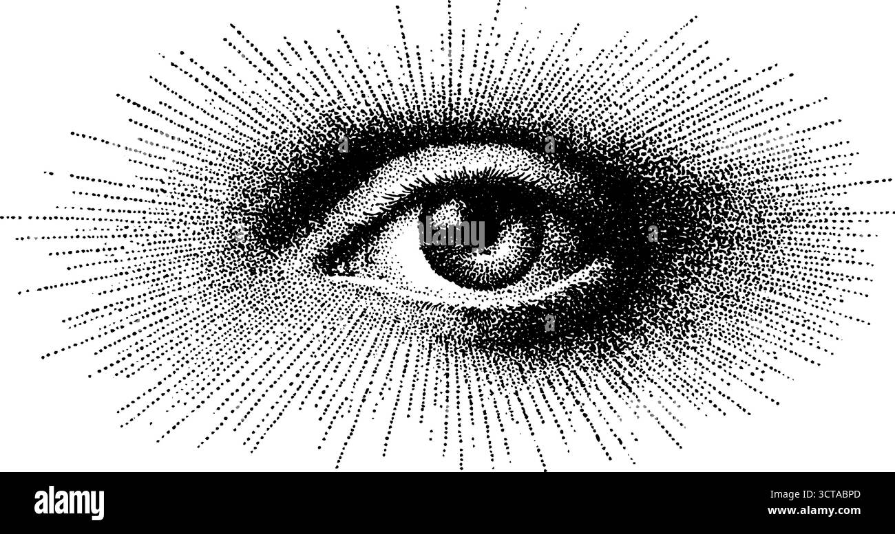 Intricate dotwork stippling of the all-seeing eye with radiant beams ...