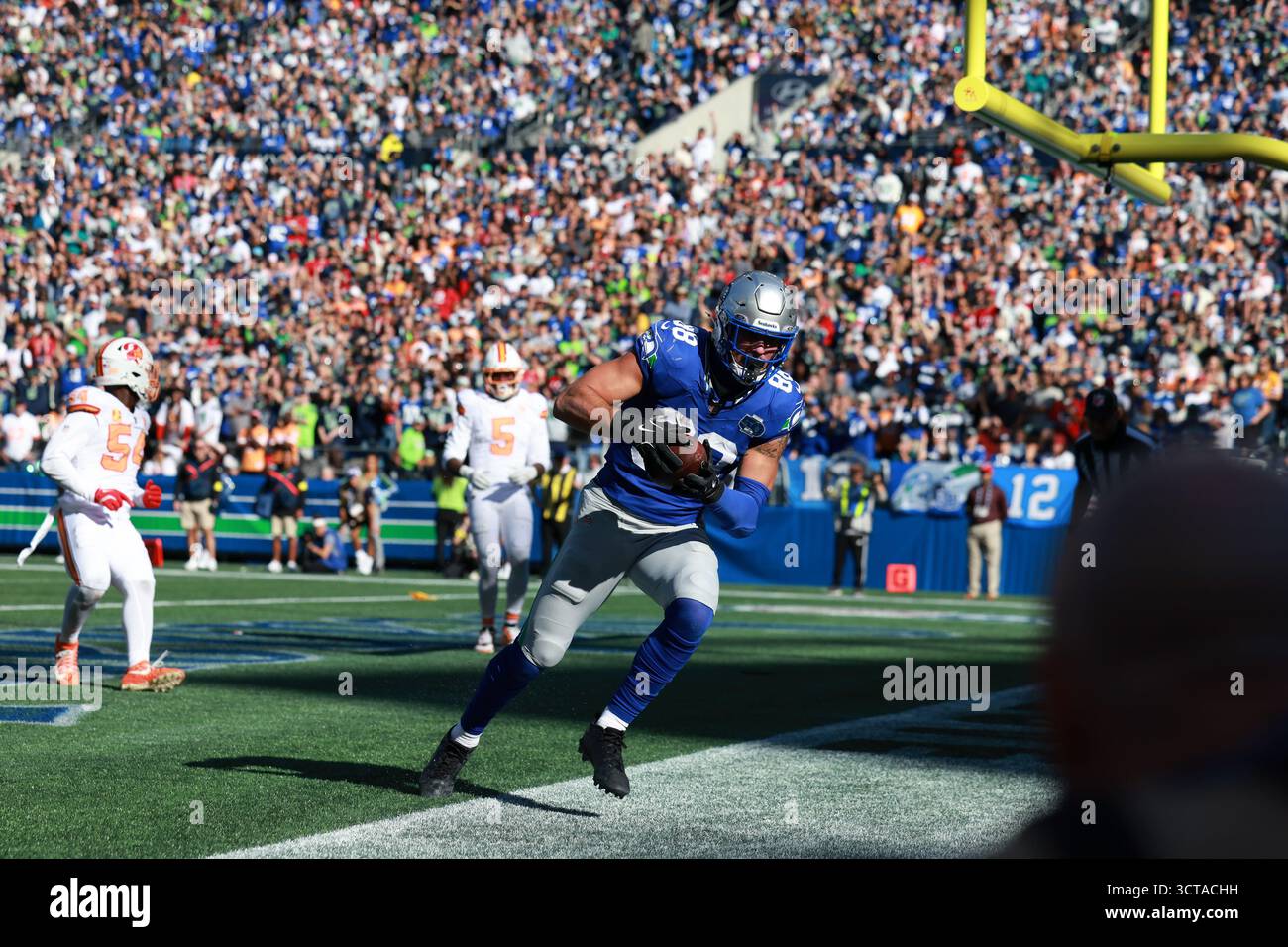 Seattle Seahawks tight end AJ Barner (88) scores a touchdown during the ...