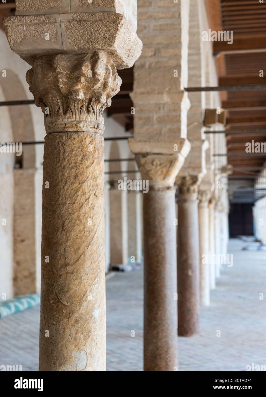 Columns at ninth century Great Mosque in Kairouan Tunisia the oldest ...