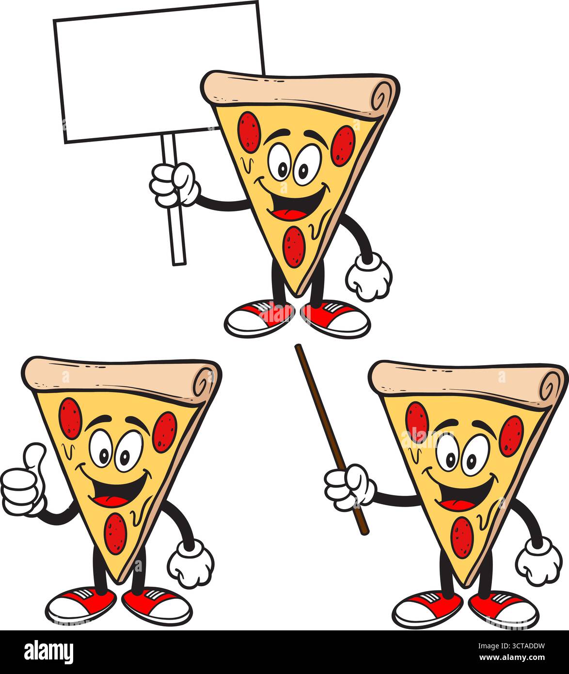 Pizza Mascot Set 01, Hand Drawn illustrations of Pizza Mascots in ...