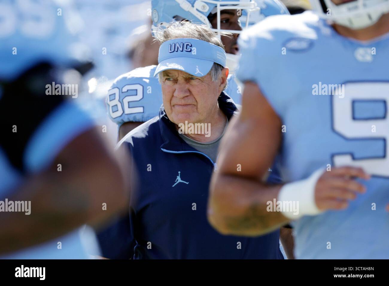 North Carolina head coach Bill Belichick on the field before an NCAA ...