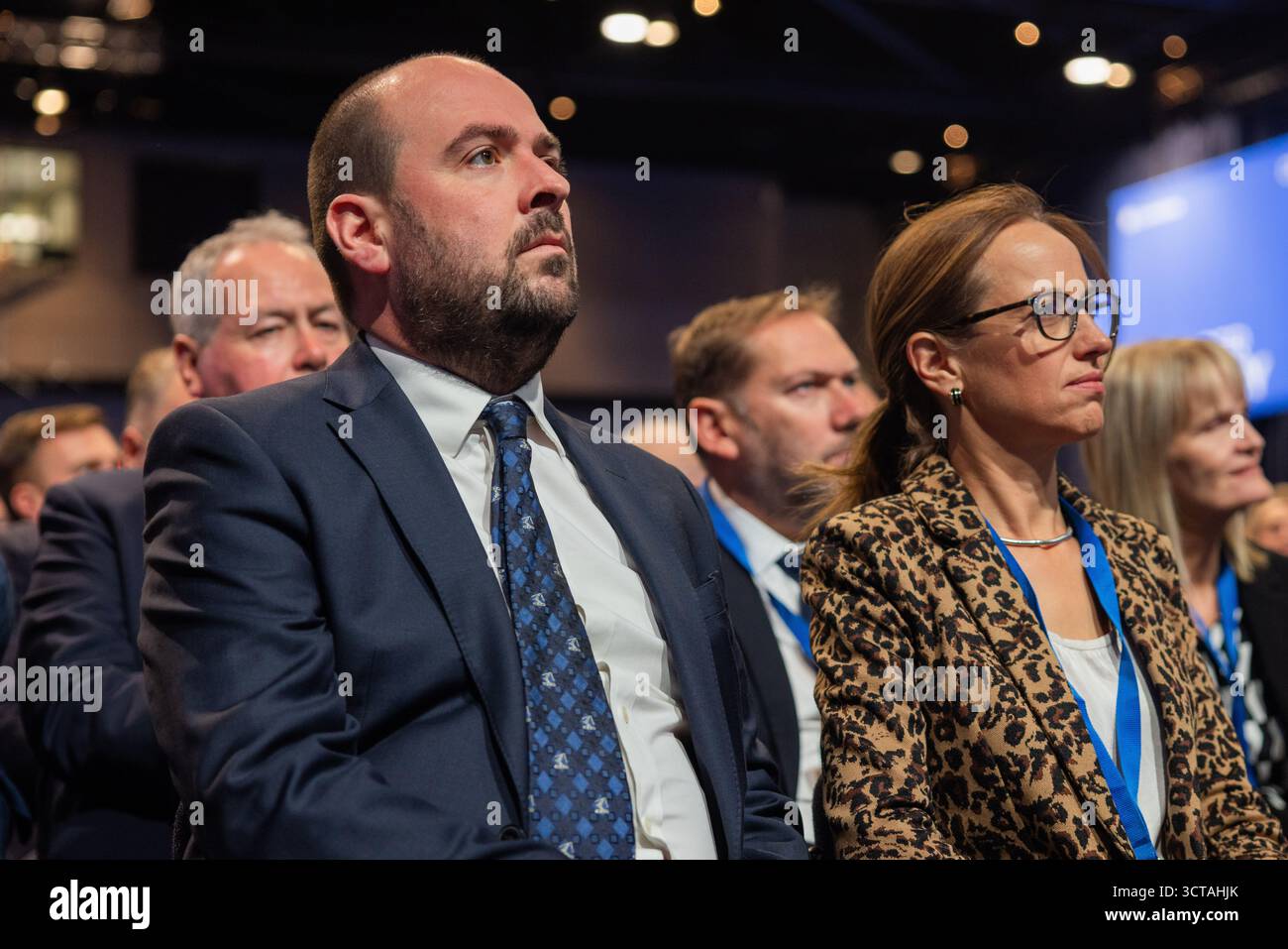Manchester, UK. 05 OCT, 2025. Richard Holden mp watches on day one of ...