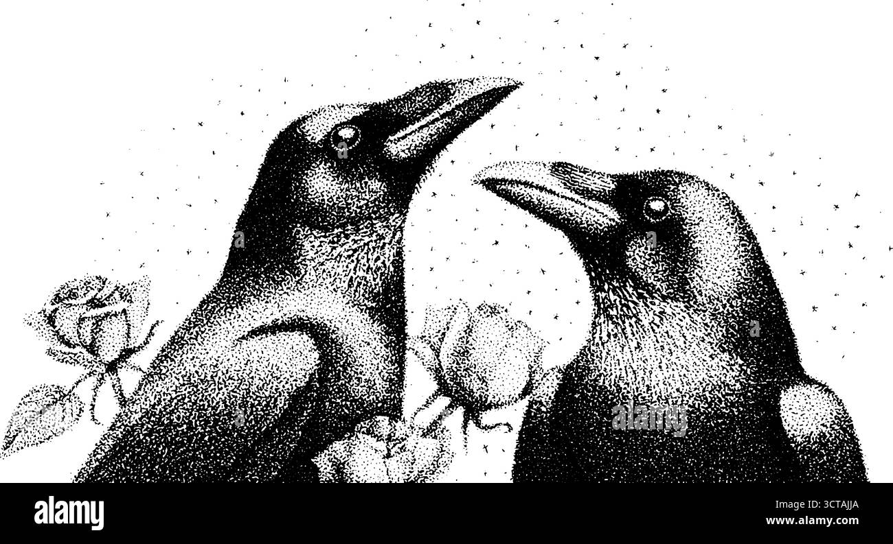 Decorative design two birds Black and White Stock Photos & Images - Alamy