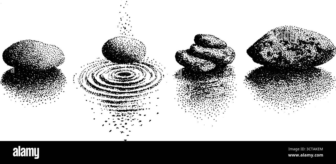 Stipple dotwork art of single stones with ripple effect for design and ...