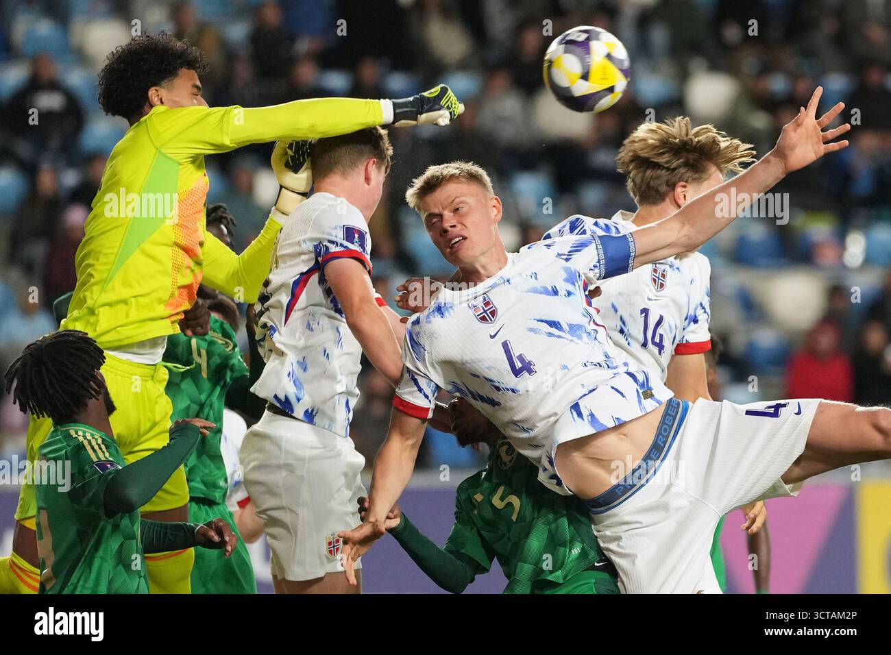 Saudi Arabia's goalkeeper Hamed Yousef clears the ball as Norway's ...