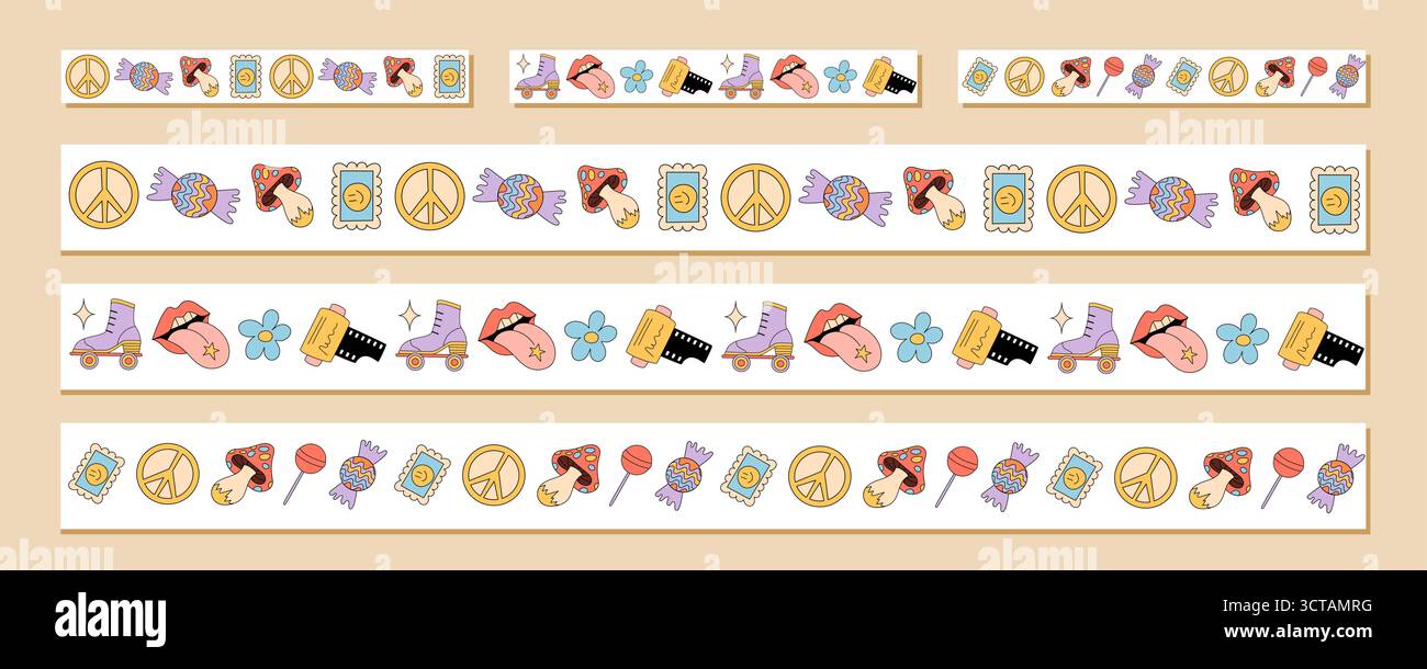 Groovy Retro Seamless Border Sticker Set Stock Vector Image & Art - Alamy