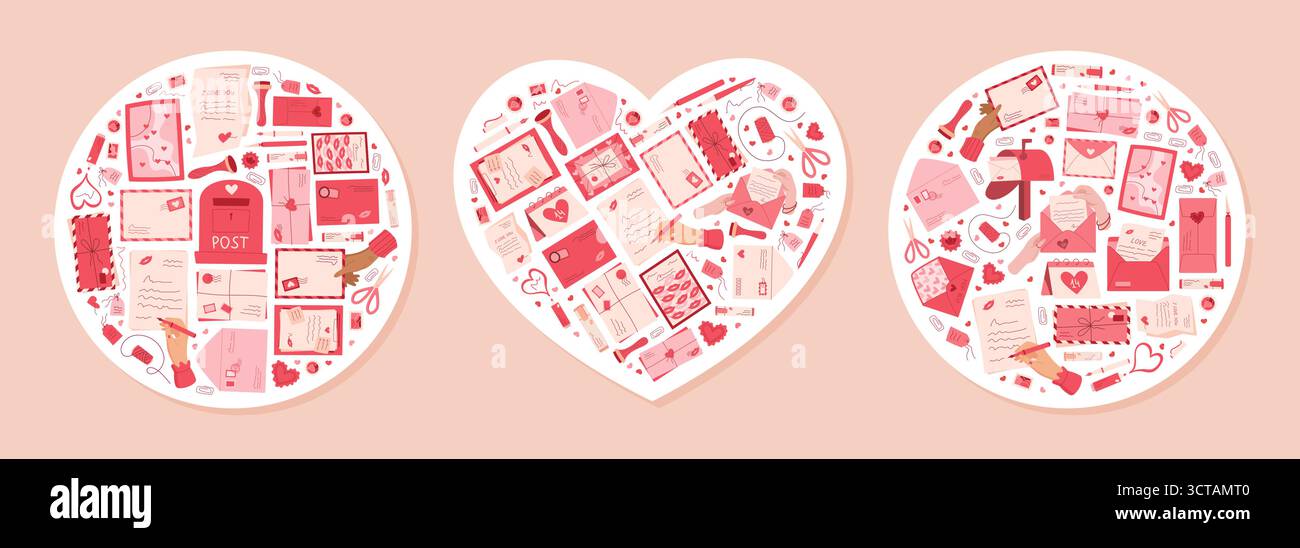 Heart Mail Concept Flat Sticker Set Stock Vector Image & Art - Alamy