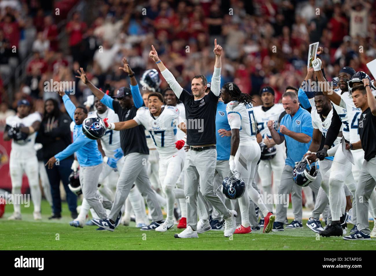 The Tennessee Titans celebrate a field goal, winning the NFL football ...
