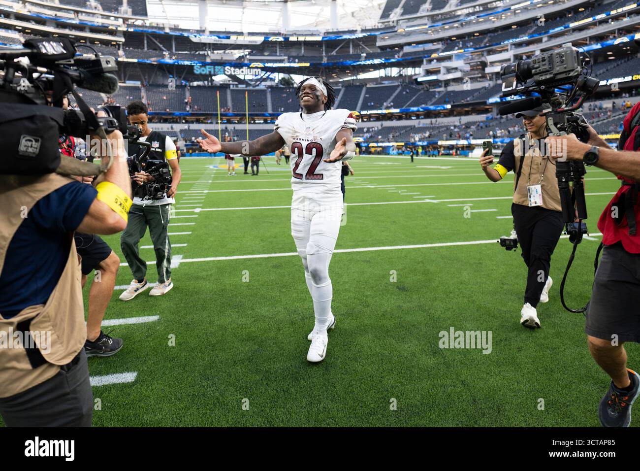 Washington Commanders running back Jacory Croskey-Merritt (22) walks ...