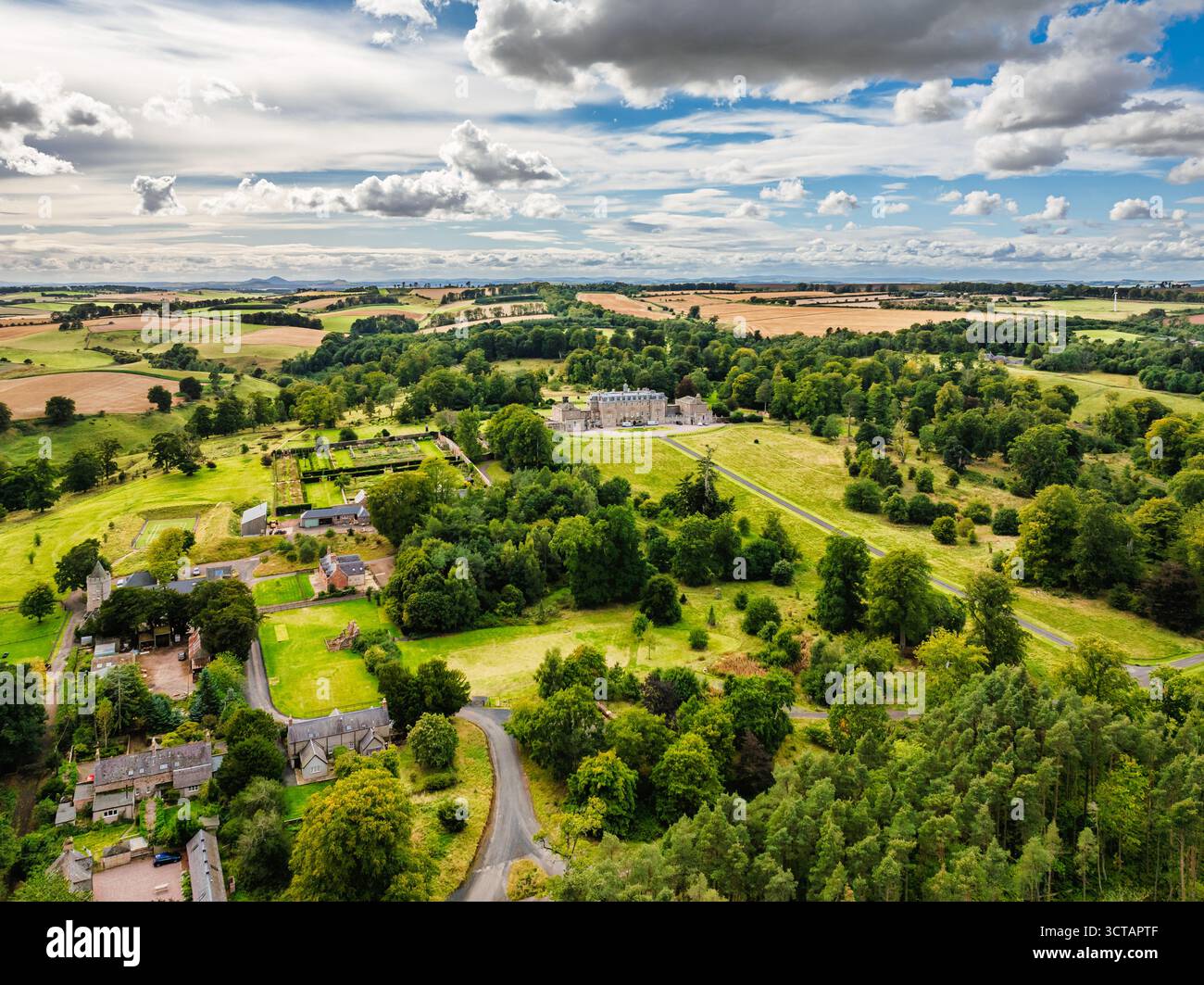 Marchmont House from a drone, Marchmont Estate, Greenlaw, Berwickshire ...
