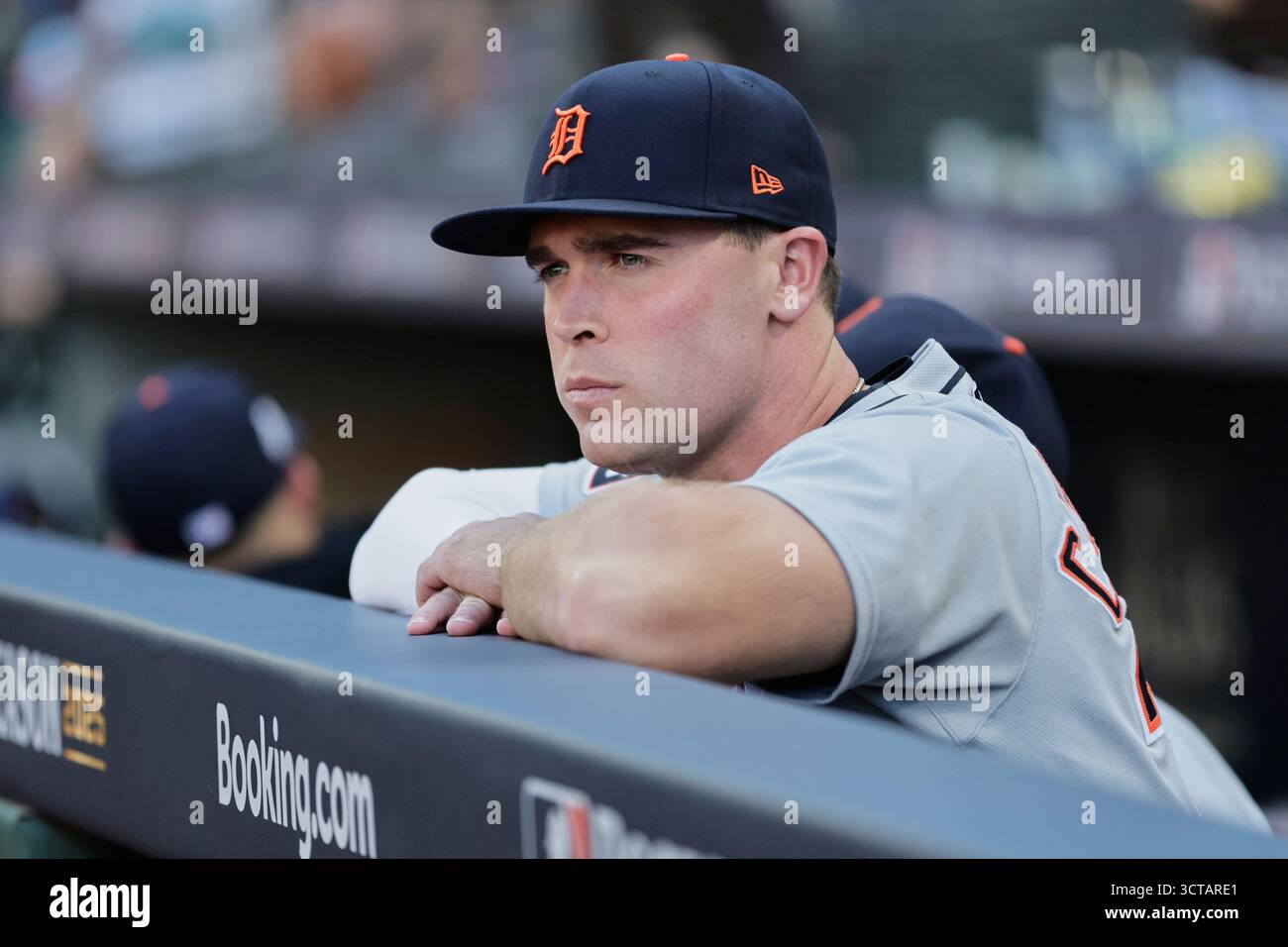 Detroit Tigers' Kerry Carpenter watches from the dugout before Game 2 ...
