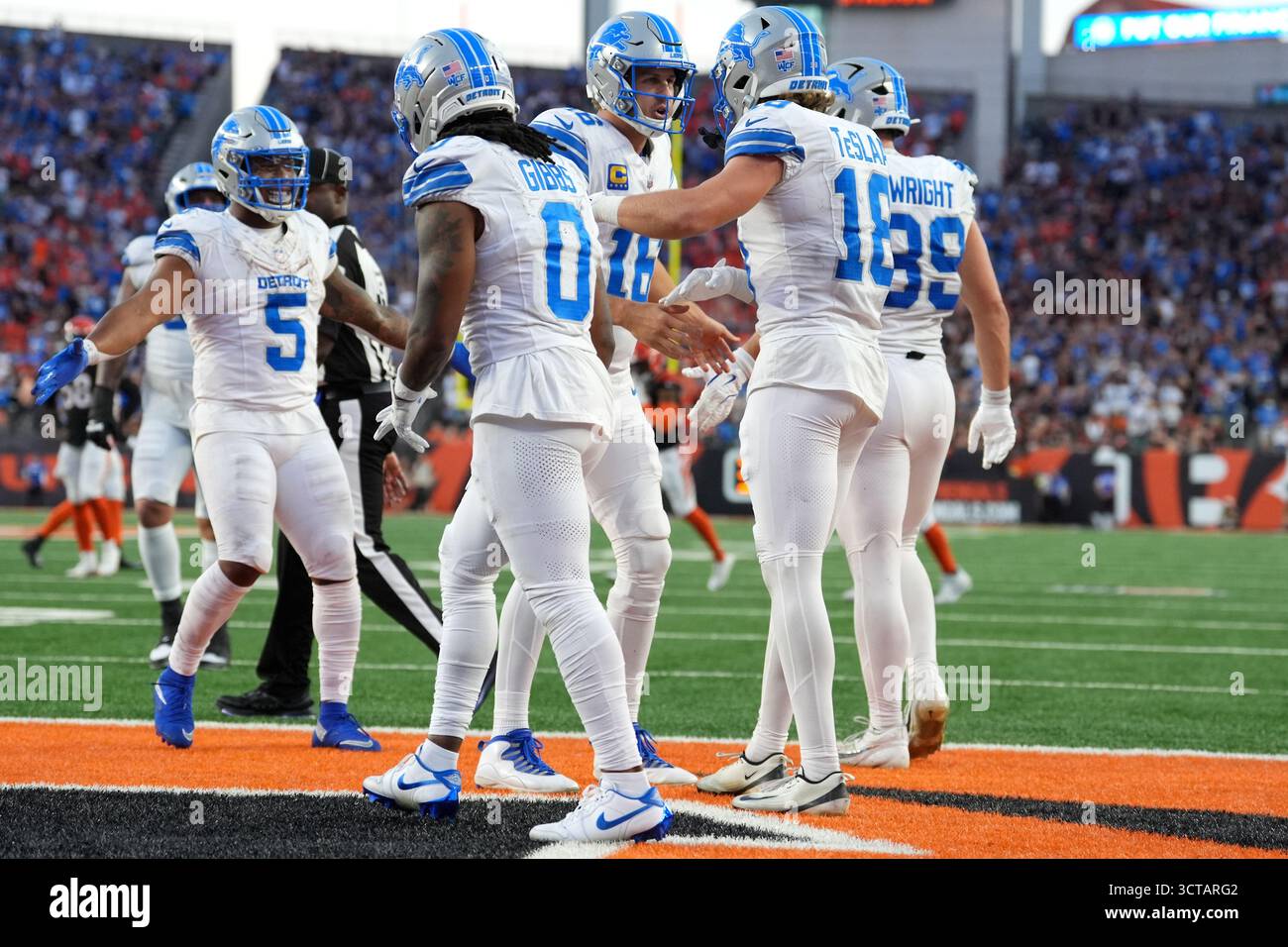 Detroit Lions wide receiver Isaac TeSlaa, second from right, is ...