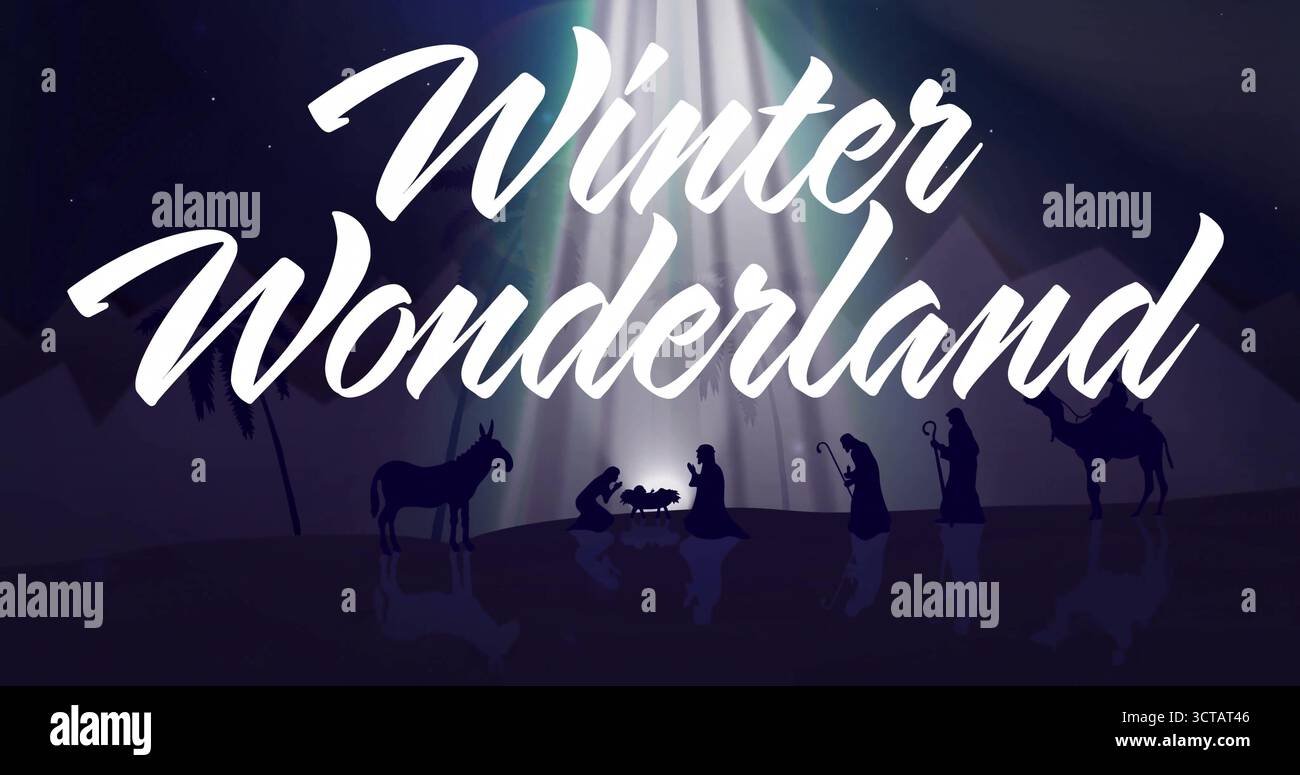 Image of winter wonderland text over nativity at christmas Stock Photo ...