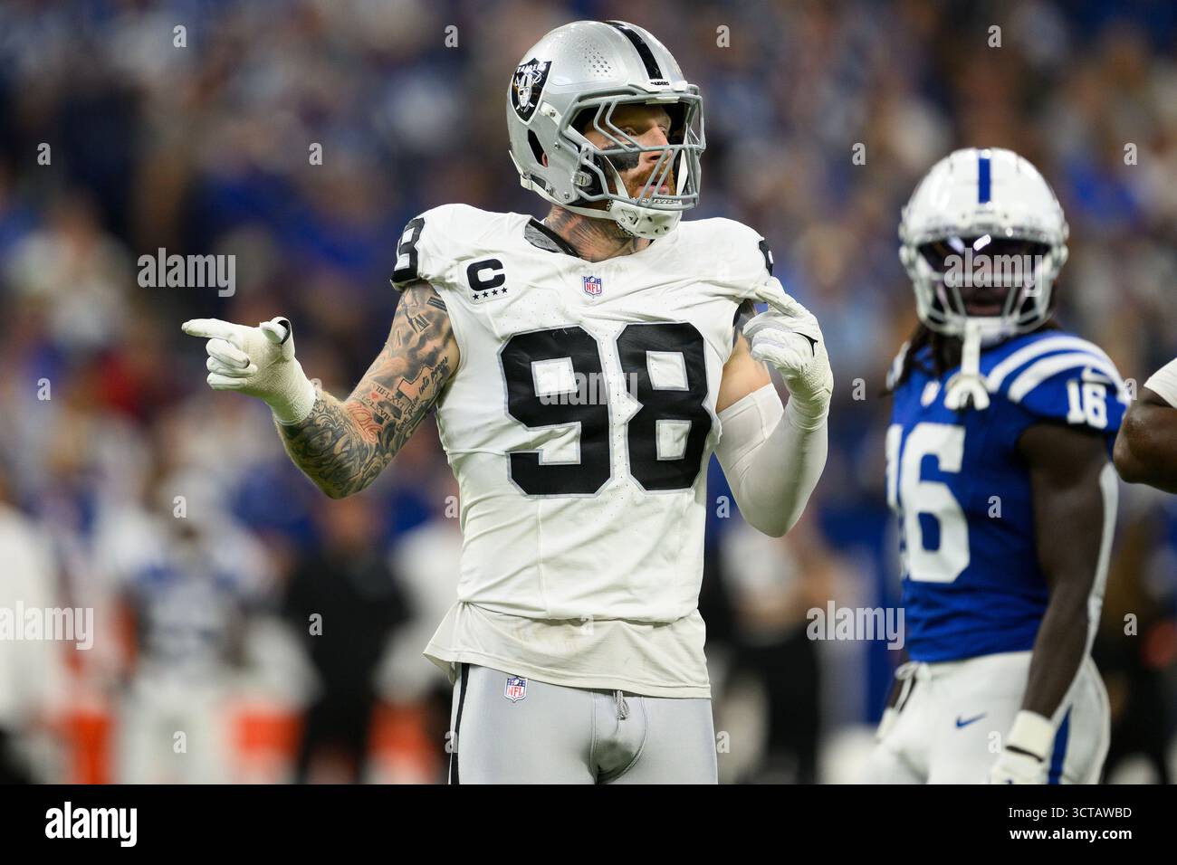 Las Vegas Raiders defensive end Maxx Crosby (98) celebrates on the ...