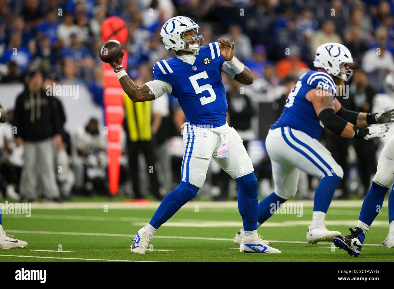 Indianapolis Colts quarterback Anthony Richardson Sr. (5) throws the ...