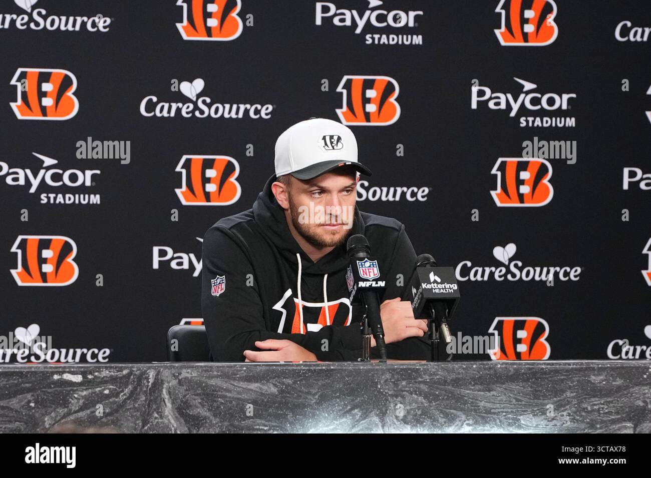 Cincinnati Bengals quarterback Jake Browning talks with the media after ...