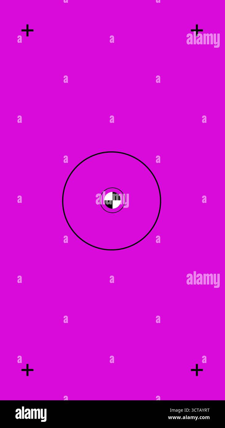 Vertical portrait orientation magenta screen with four cross markers ...