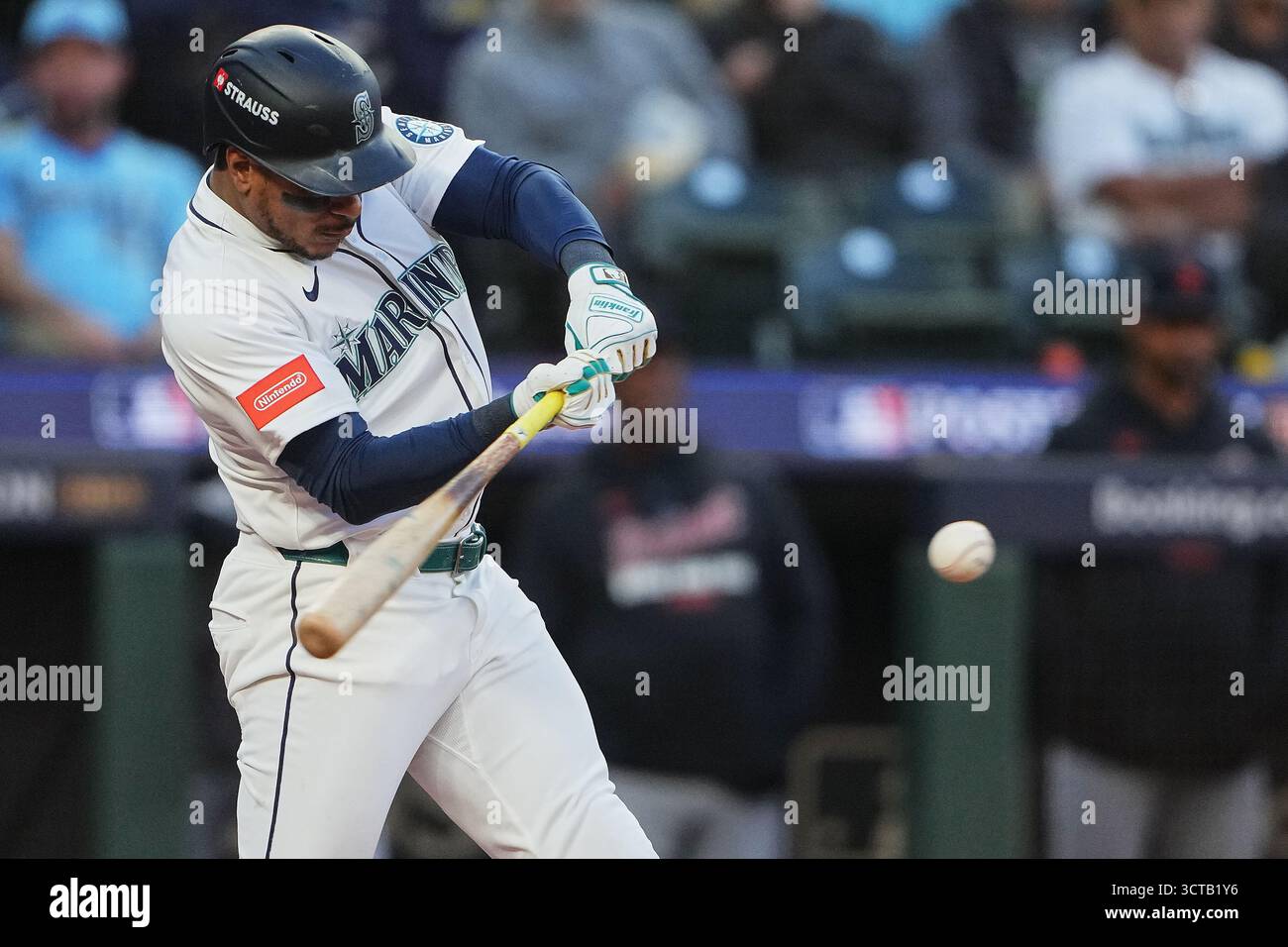 Seattle Mariners' Jorge Polanco hits a solo home run during the fourth inning in Game 2 of ...