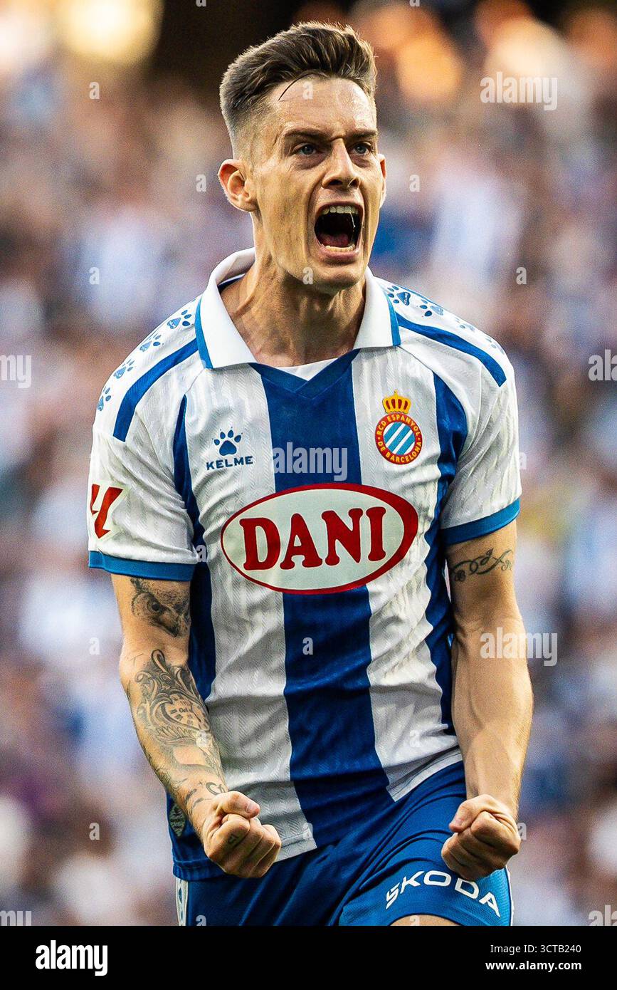 Pol LAZANO of Espanyol Barcelona celebrates his goal during the Spanish ...