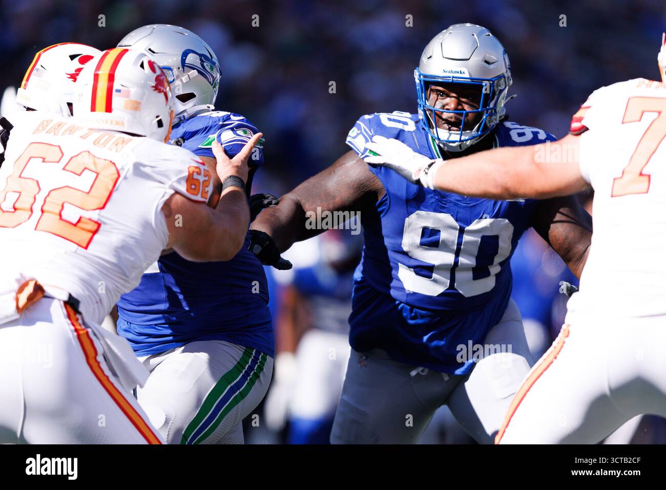 Seattle Seahawks defensive tackle Jarran Reed (90) attempts to block ...