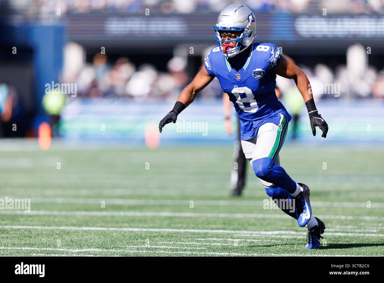 Seattle Seahawks safety Coby Bryant (8) runs a play during the first ...