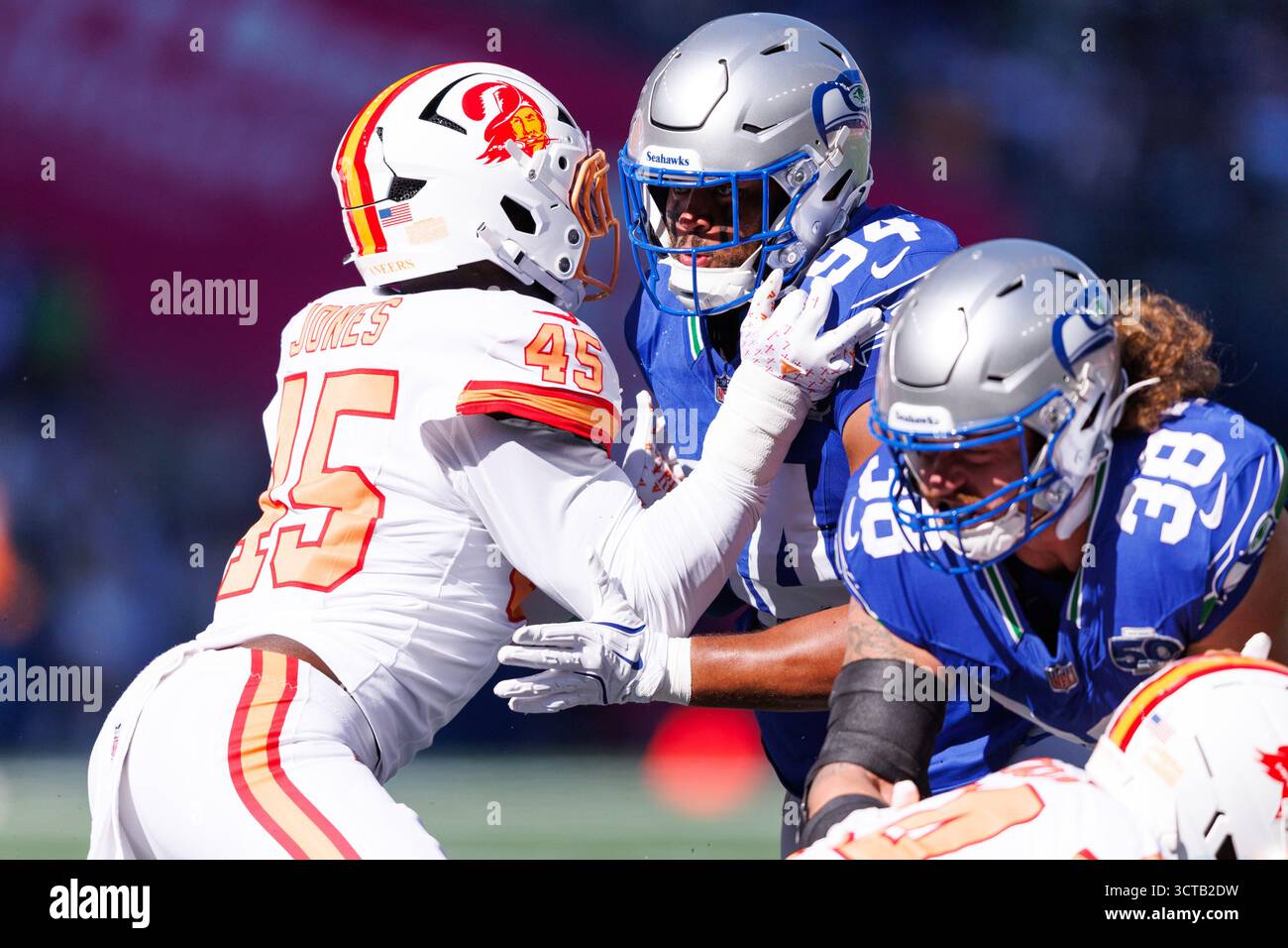 Seattle Seahawks defensive end Mike Morris (94) attempts to block Tampa ...
