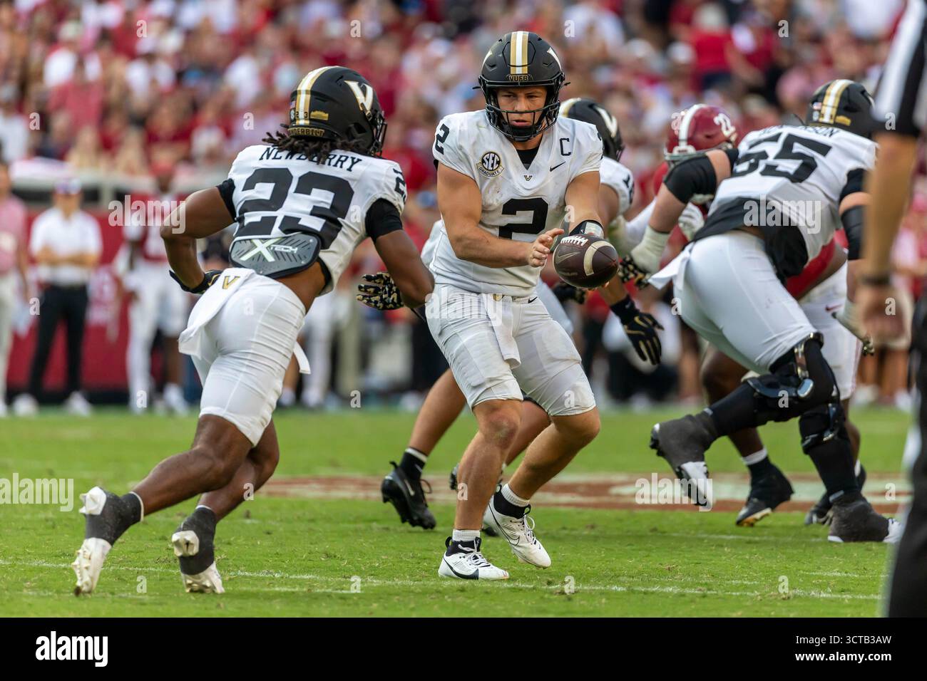 Vanderbilt quarterback Diego Pavia (2) hands off to running back AJ ...